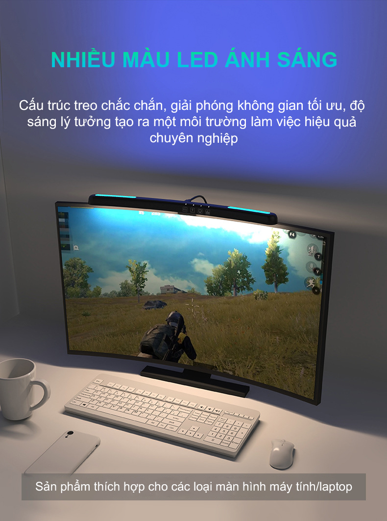 Đèn màn hình pc Sidohome SF301 đèn máy tính màn hình cong 3 màu ánh ...