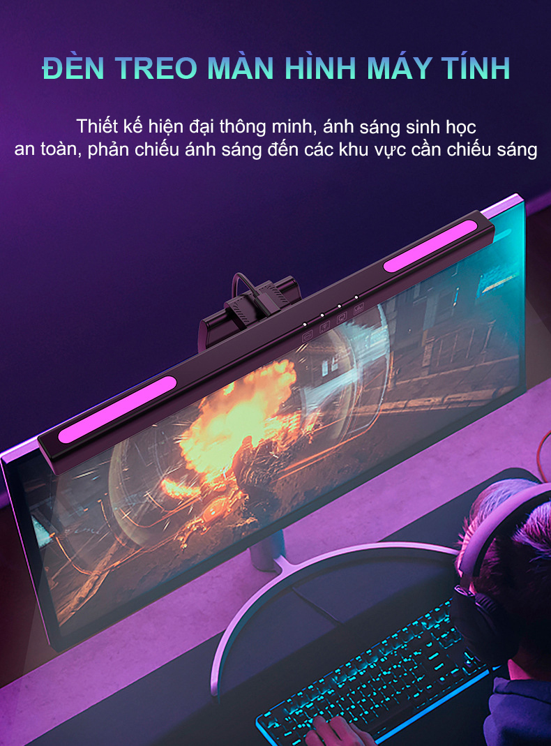 Đèn màn hình pc laptop Sidohome SG301 đèn treo màn hình máy tính 3 màu ...