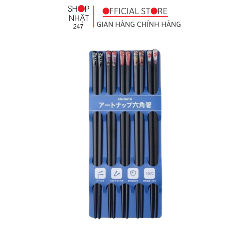 Set 5 đôi đũa ăn Kinbata sợi thủy tinh kháng khuẩn chịu nhiệt cao 260 ...