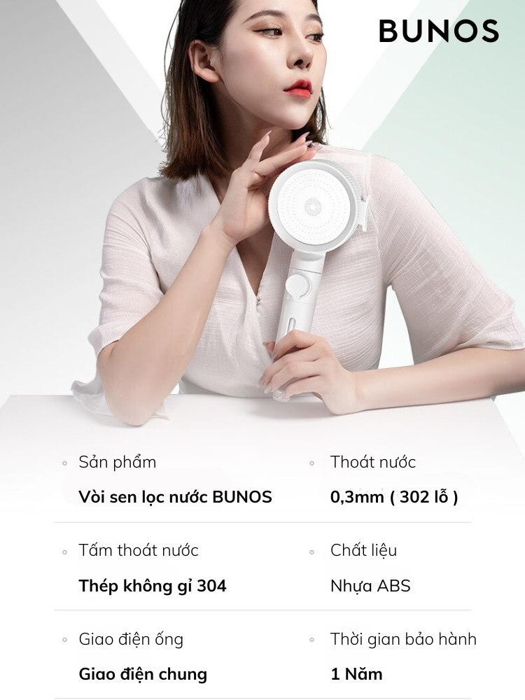 Vòi sen tăng áp lọc nước BUNOS 3 chế độ nước, lọc nước 5 lớp cao cấp ...