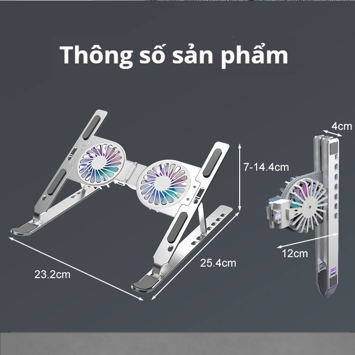 Giá Đỡ Laptop C9 Pro Bằng Hợp Kim Nhôm Quạt Led RGB 7 Mức Chỉnh Độ Cao, Có Thể Gấp gọn mang đi ...