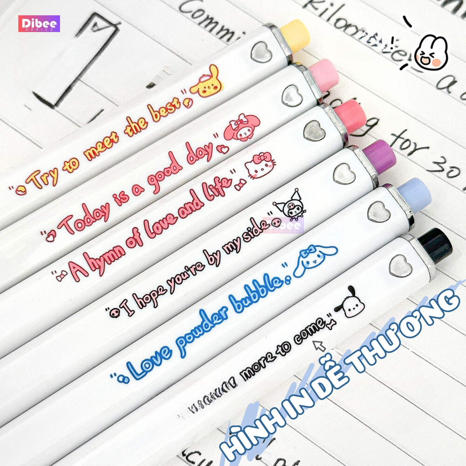 Bút gel DiBee nhanh khô mực đen ngòi 0.5mm họa tiết hoạt hình dễ thương cho học sinh, văn phòng ...