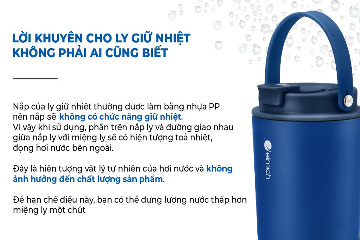 Bình giữ nhiệt inox 316 Elmich EL8315 480ml, Hàng chính hãng, nắp dùng làm cốc, có lưới lọc ...