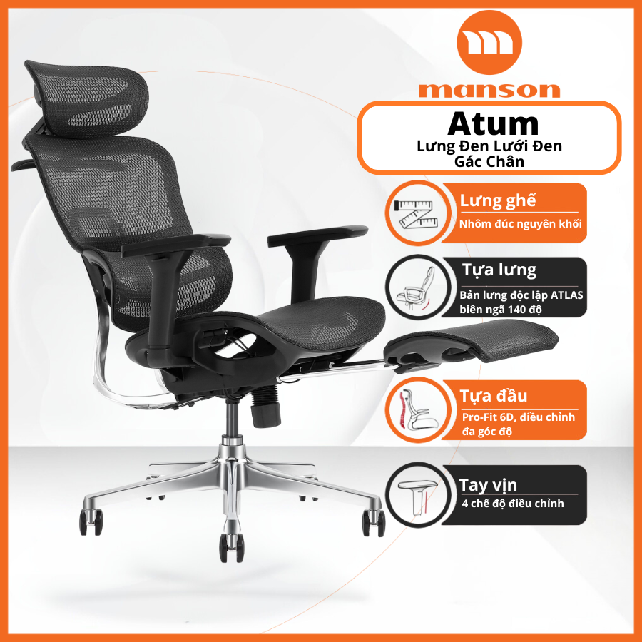 [Chính Hãng] Ghế Manson Atum Màu Đen / Xám - Ghế Xoay Công Thái Học ...