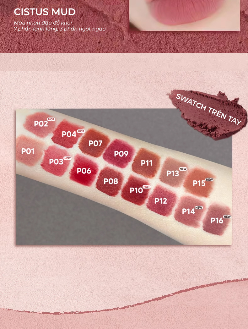 JUDYDOLL Son kem bùn Lip Mud Mịn lì Lâu trôi Che phủ vân môi Không dính ...