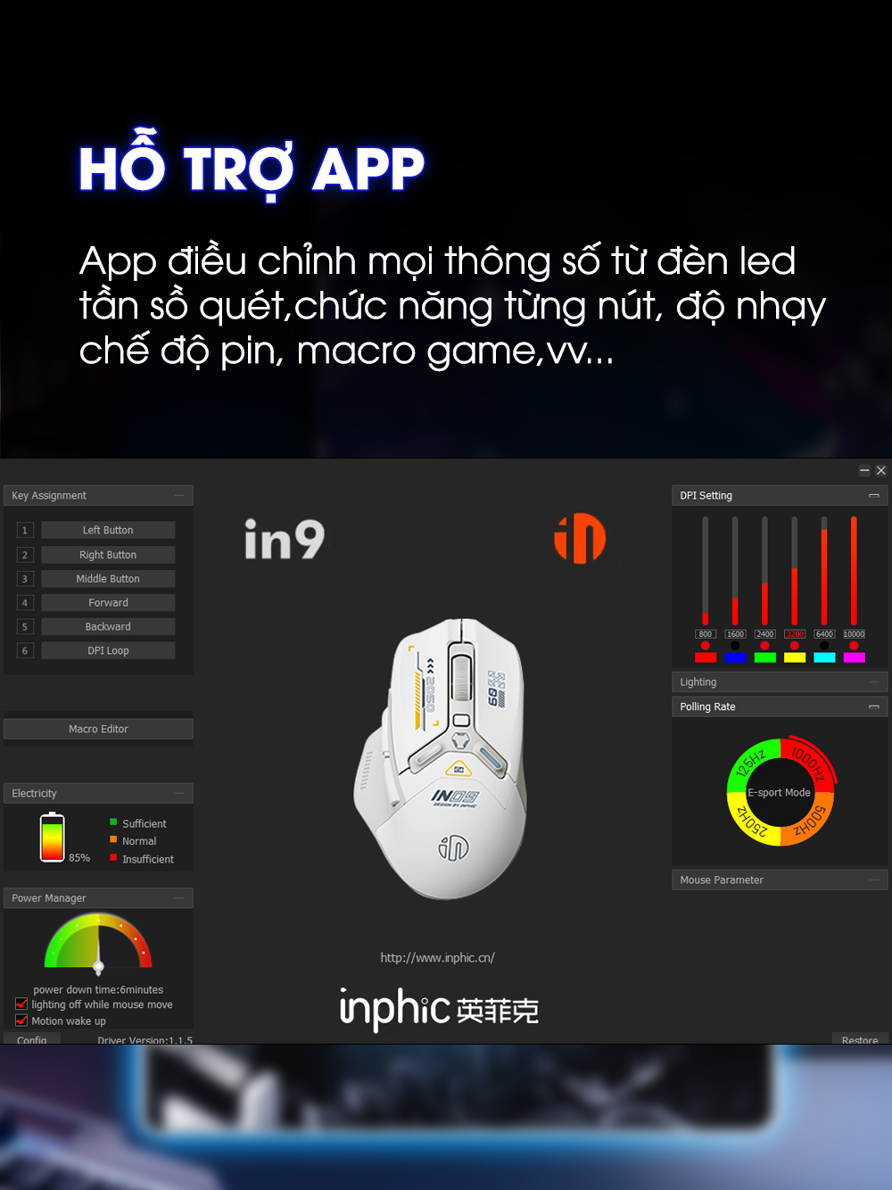 Chuột gaming máy tính INPHIC IN9 Pro hỗ trợ 8k polling rate giá rẻ 3 mode kết nối không dây 2.4G ...