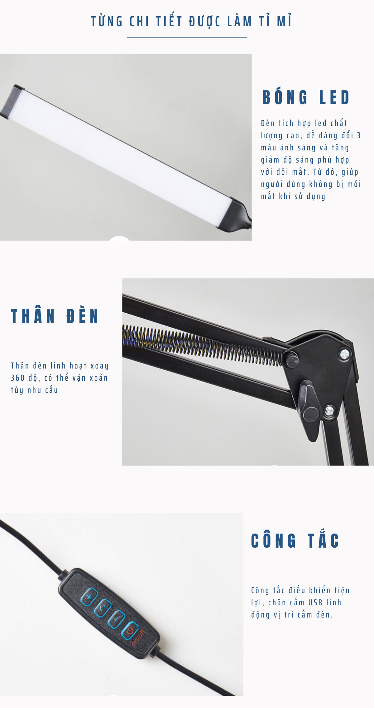 Đèn bàn học TA110 Bóng LED Chống Cận 12W Đổi 3 Màu Ánh Sáng Tăng Giảm ...