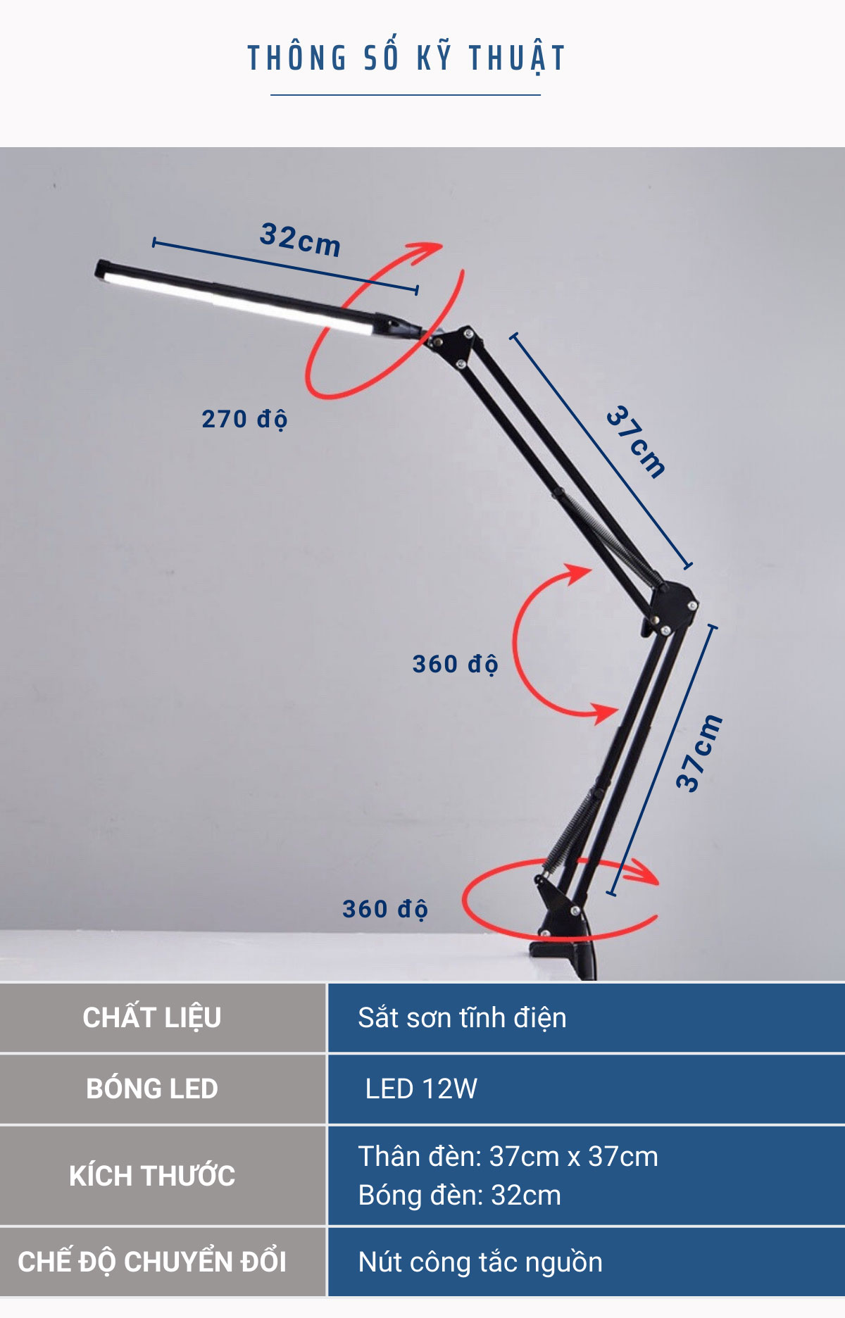 Đèn bàn học TA110 Bóng LED Chống Cận 12W Đổi 3 Màu Ánh Sáng Tăng Giảm ...