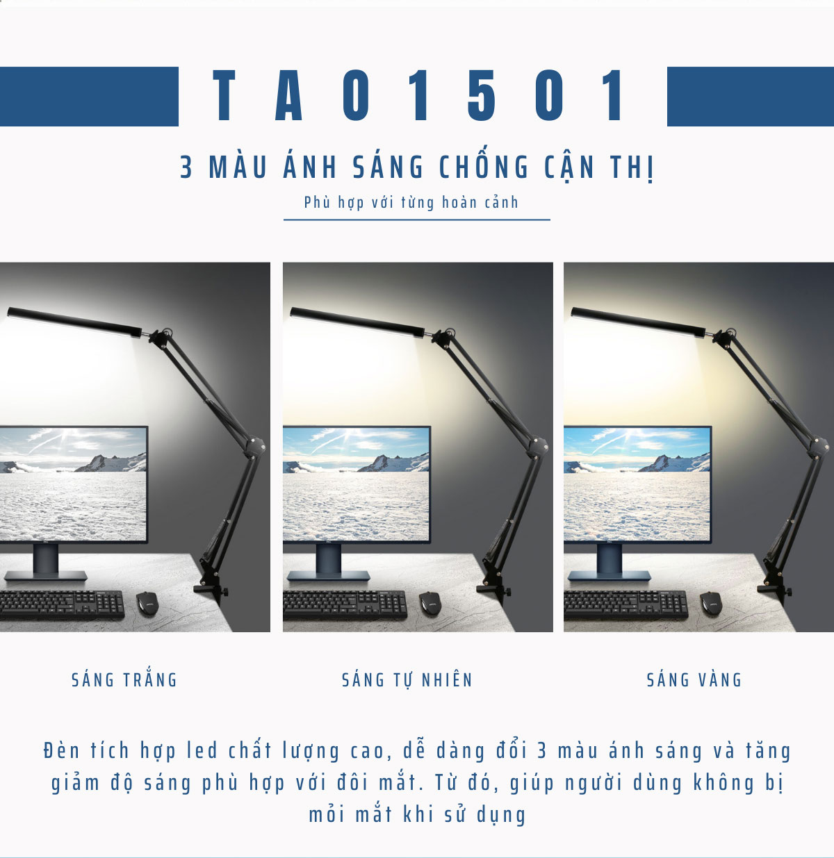 Đèn bàn học TA110 Bóng LED Chống Cận 12W Đổi 3 Màu Ánh Sáng Tăng Giảm ...