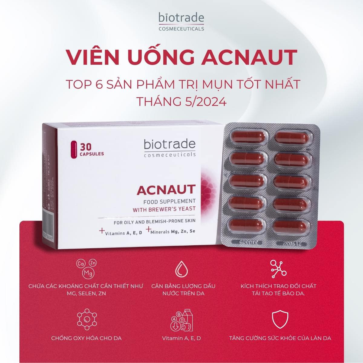 Viên uống giảm mụn đẹp da, điều hòa nội tiết BIOTRADE ACNAUT FOOD ...