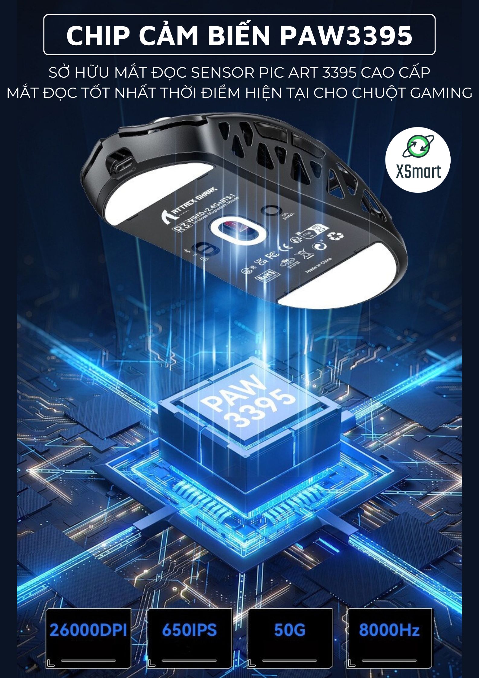 Chuột Bluetooth Attack Shark R3 Hợp Kim Magie Polling Rate 8K Không Dây ...