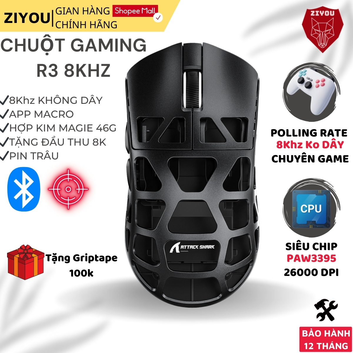 Chuột Máy Tính Bluetooth Không Dây Ziyou Attack Shark R3 Hợp Kim Magie ...
