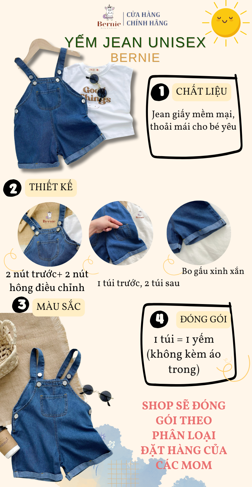 Yếm jean đùi ngắn unisex cho bé trai bé gái phong cách hàn quốc 1 đến 7 ...