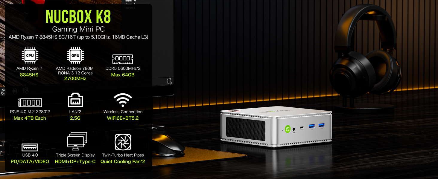 Mini PC GMKtec K8 Plus Oculink Ryzen 7 8845HS Nucbox GMK R7 7840HS DDR5 SSD 4 AMD Gaming eGPU ...