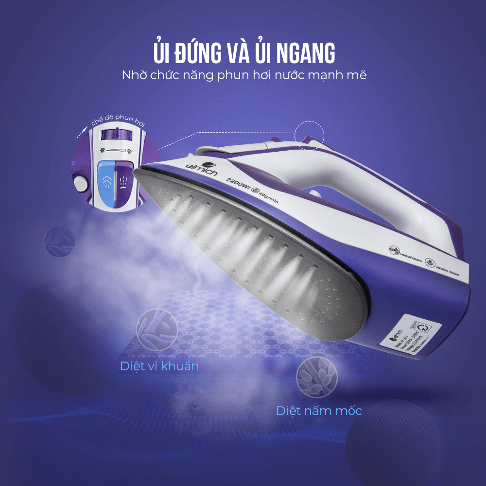 Bàn Ủi Hơi Nước Elmich SIE-3434 300ml, Hàng Chính Hãng, Nút Vặn Điều ...