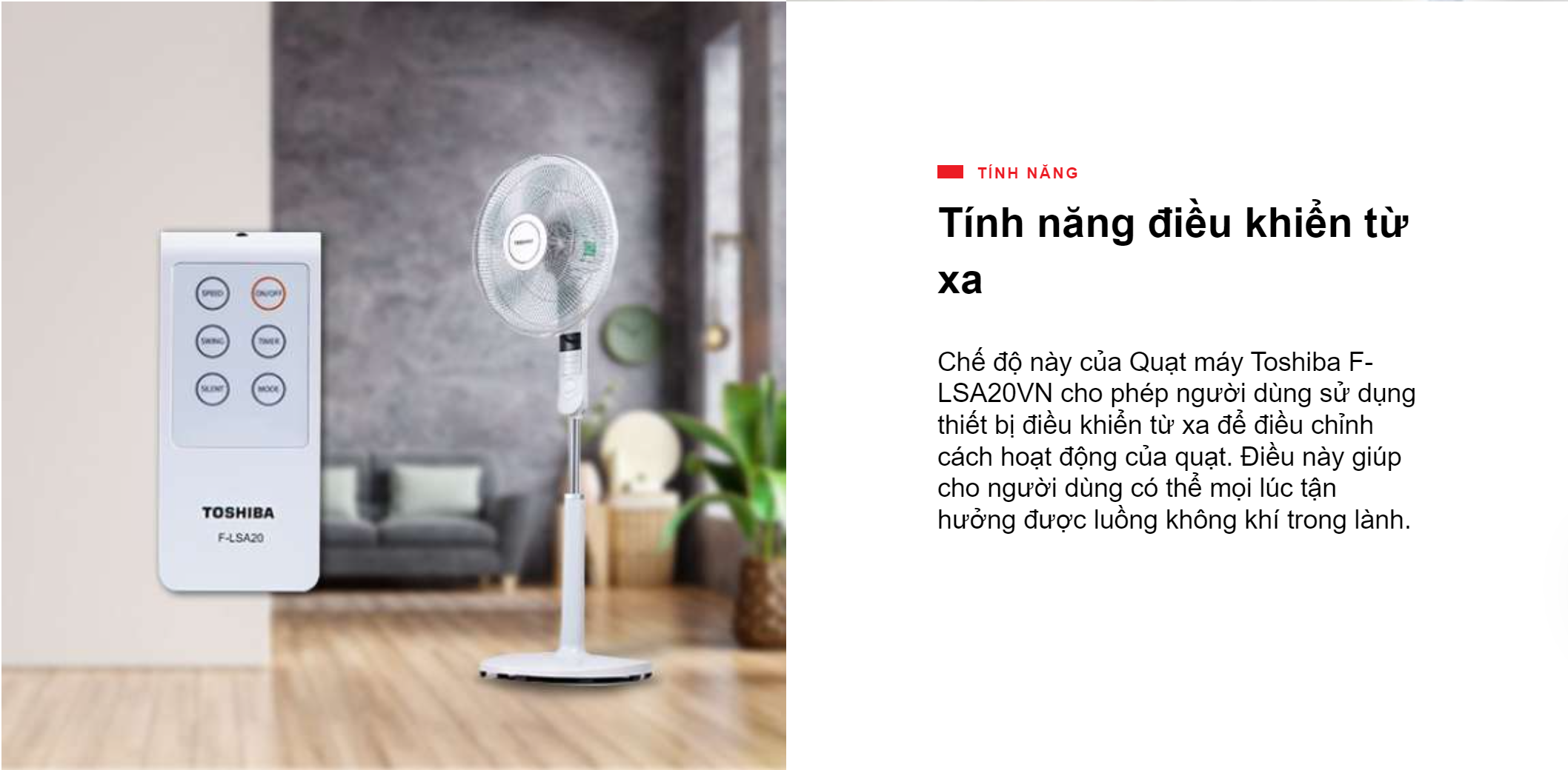 Quạt Đứng Toshiba F-LSA20(W)VN 5 Cánh - Điều Khiển Từ Xa, Chế Độ Gió Tự ...