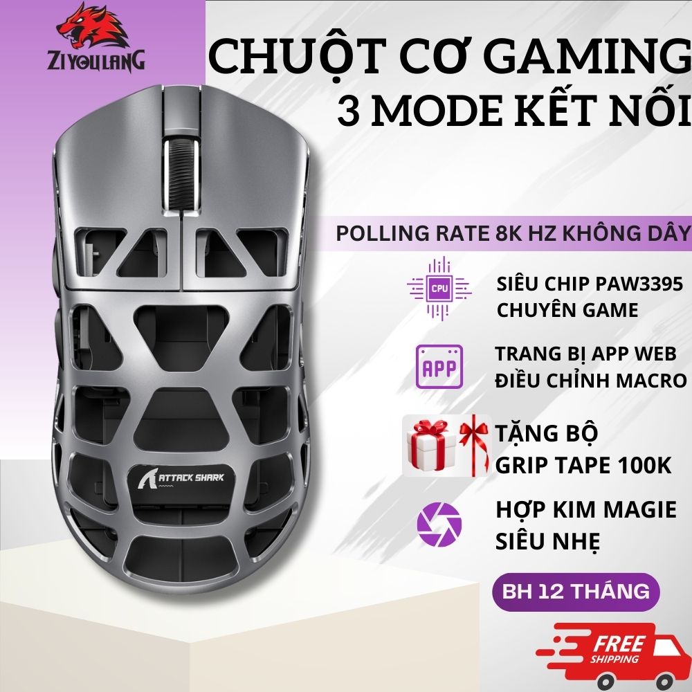 Chuột Gaming Attack Shark R3 - Hợp Kim Magie Siêu Nhẹ Chỉ 46g, Mắt Đọc ...