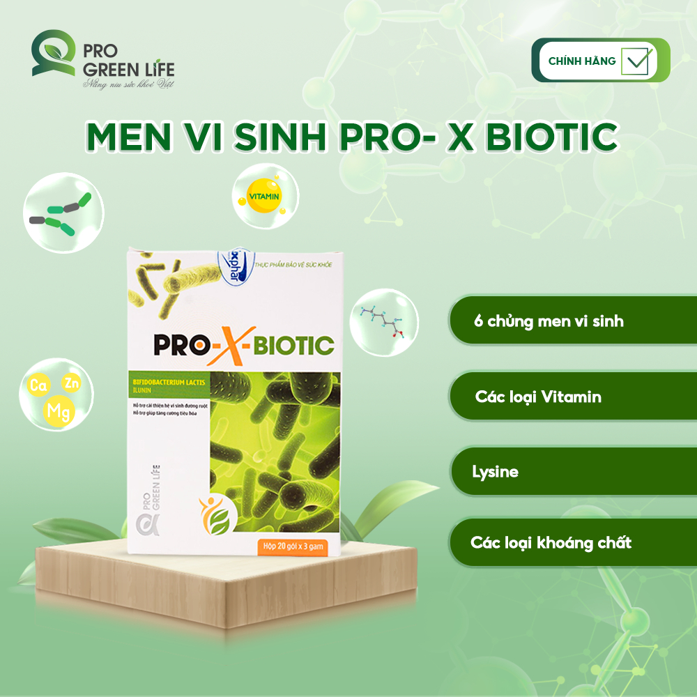 Men Vi Sinh Pro X Biotic -Pro Green Life Hộp- 20 Gói - Giúp Bổ Sung Lợi ...