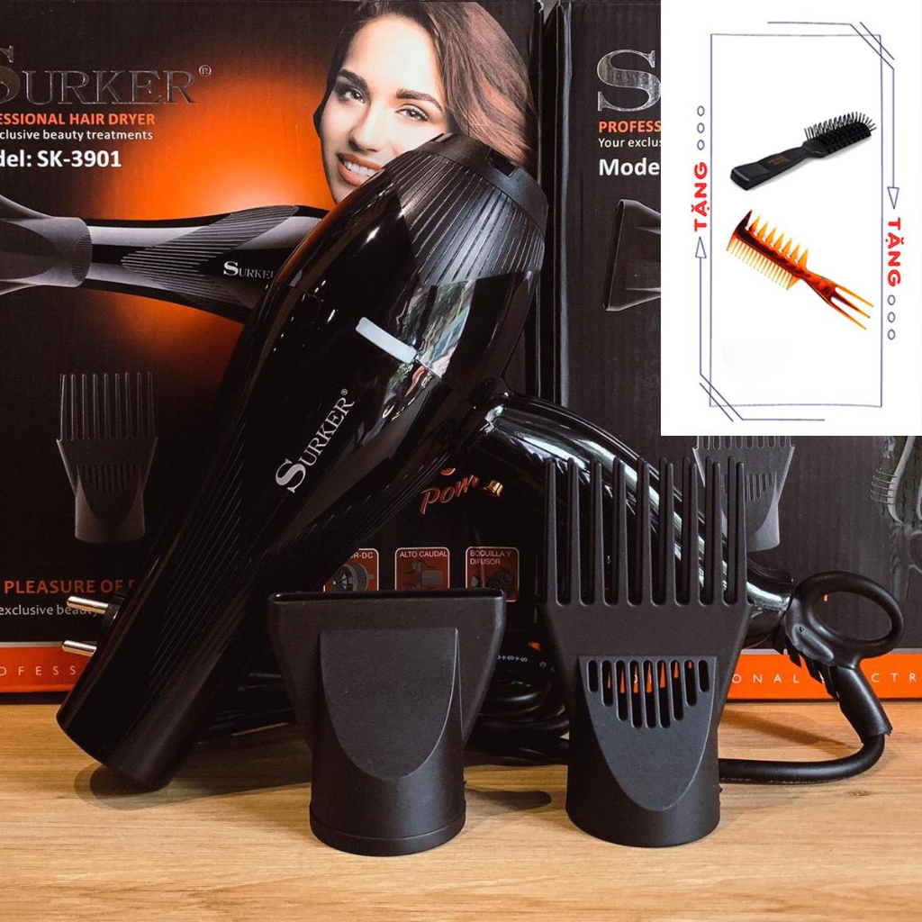 Máy sấy tóc Surker SK 3901 (SK3901, SK-3901) công suất thực 3000w + Lược Chaoba và Lược Texture ...