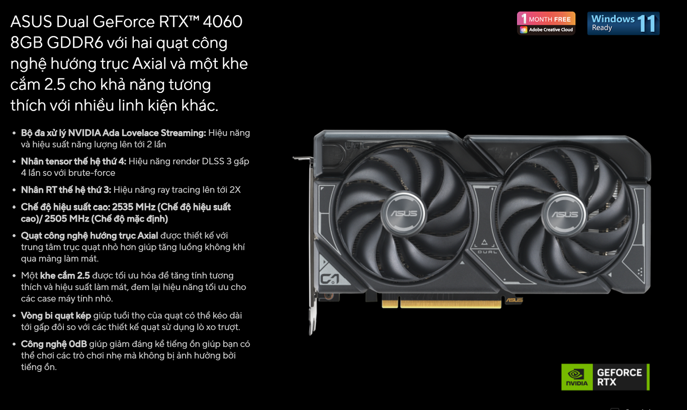 VGA Asus Dual GeForce RTX 4060 OC Edition 8GB GDDR6 White (Chính hãng ...