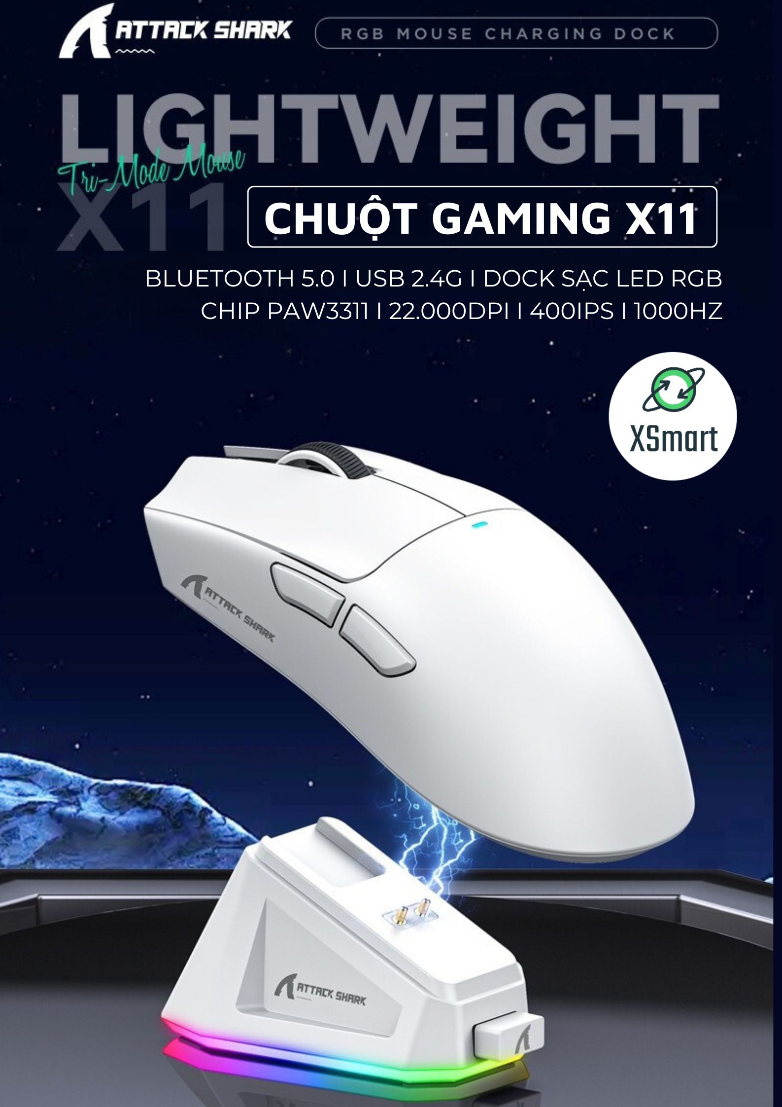 Chuột Gaming Không Dây Bluetooth Attack Shark X11 Chip PRO PAW3311 Có ...