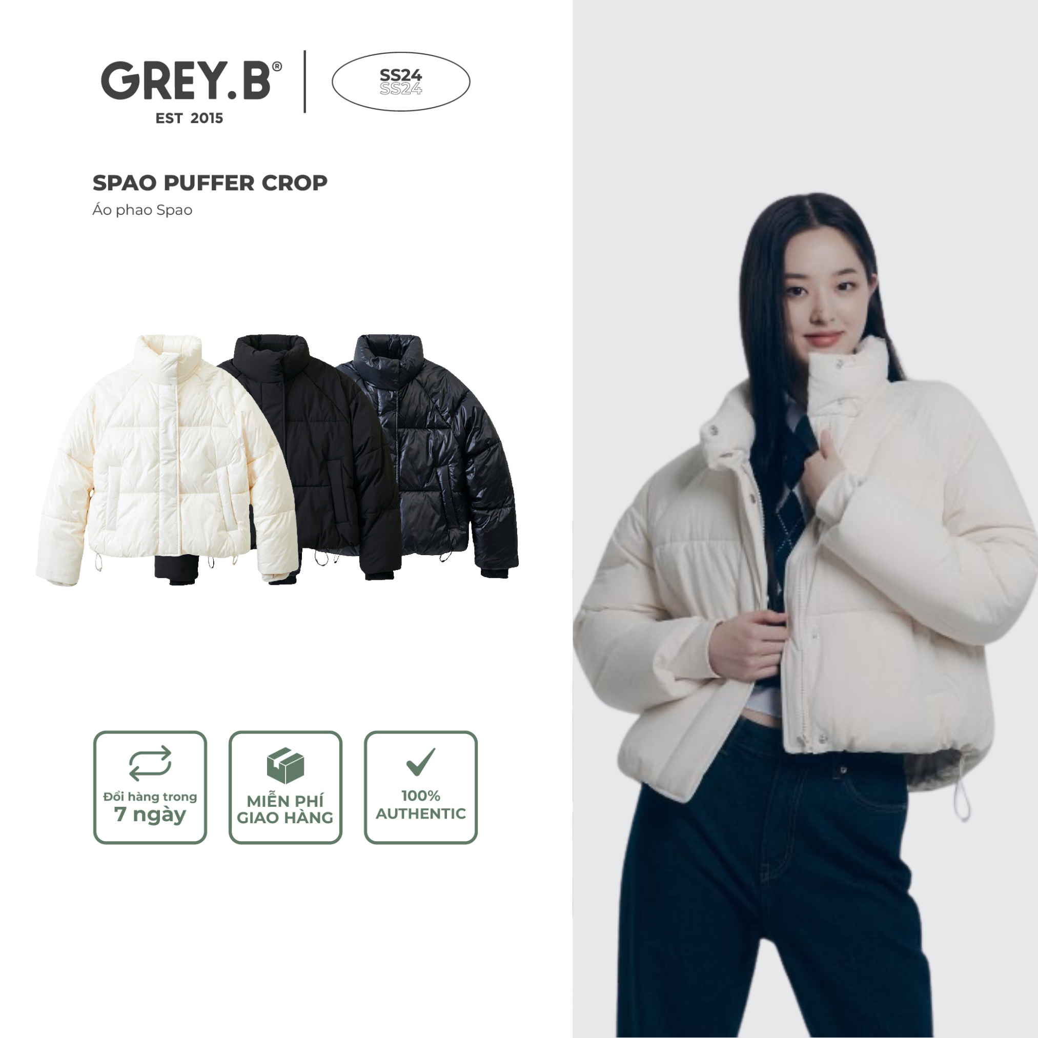 Áo Khoác Phao Spao Puffer Jacket GREYB Dáng Crop | Shopee Việt Nam
