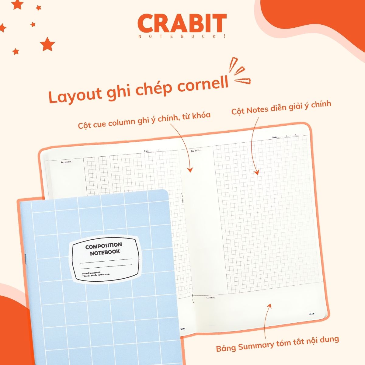 Vở Cornell Grid Kẻ Ngang 120 trang Crabit Composition Collection Ghi Chép Thông Minh | Shopee ...