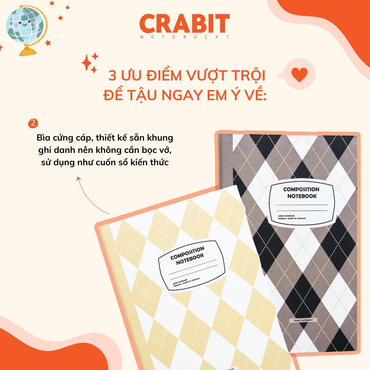Vở Bìa Cứng Dot Grid Kẻ Ngang tập học sinh 100gsm Crabit Composition ...