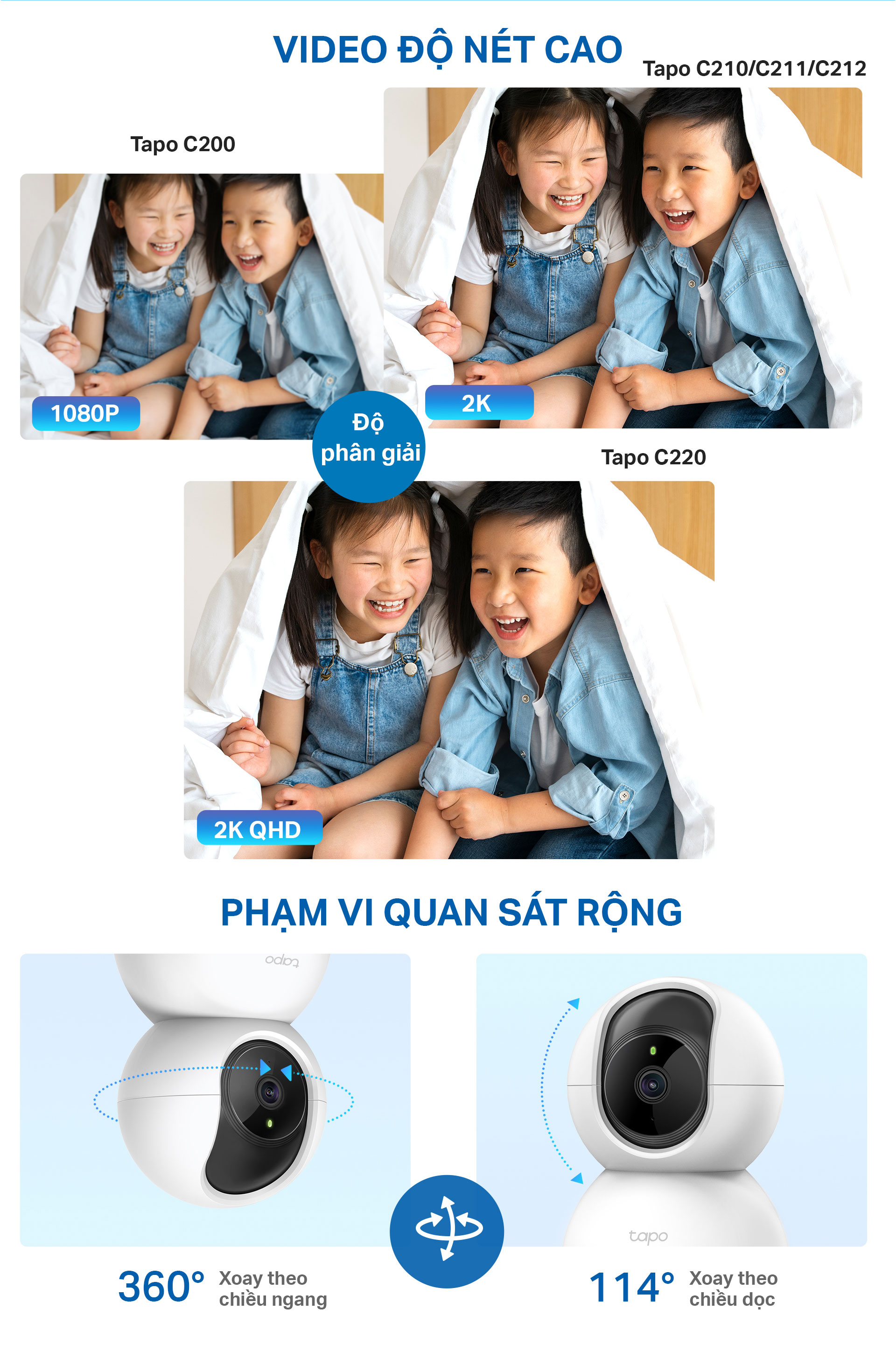Camera Wifi trong nhà TP-Link Tapo C200/ C202/ C222/ C211/ C212/ C220 Full HD 2MP/3MP/2K QHD ...