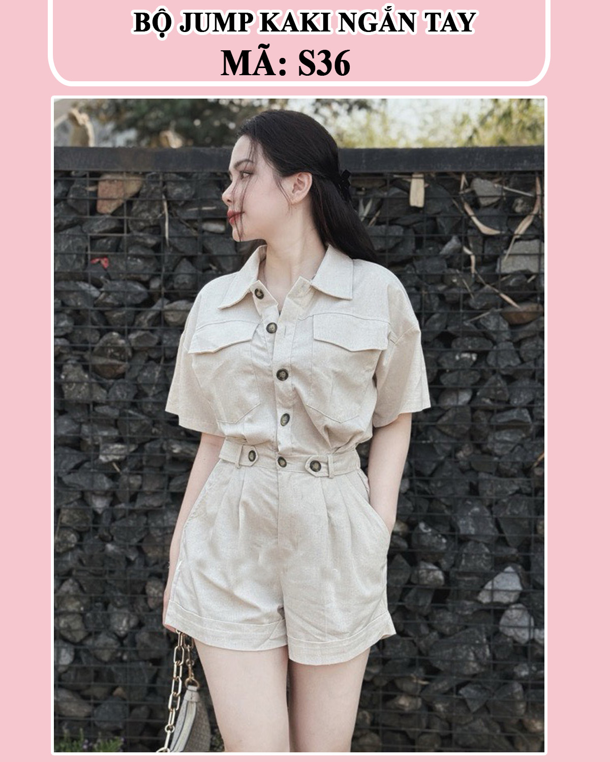 Bộ jump nữ tay ngắn, bộ kaki nữ, thiết kế quần liền, phong cách trẻ trung nữ tính vải mềm mát 7 ...