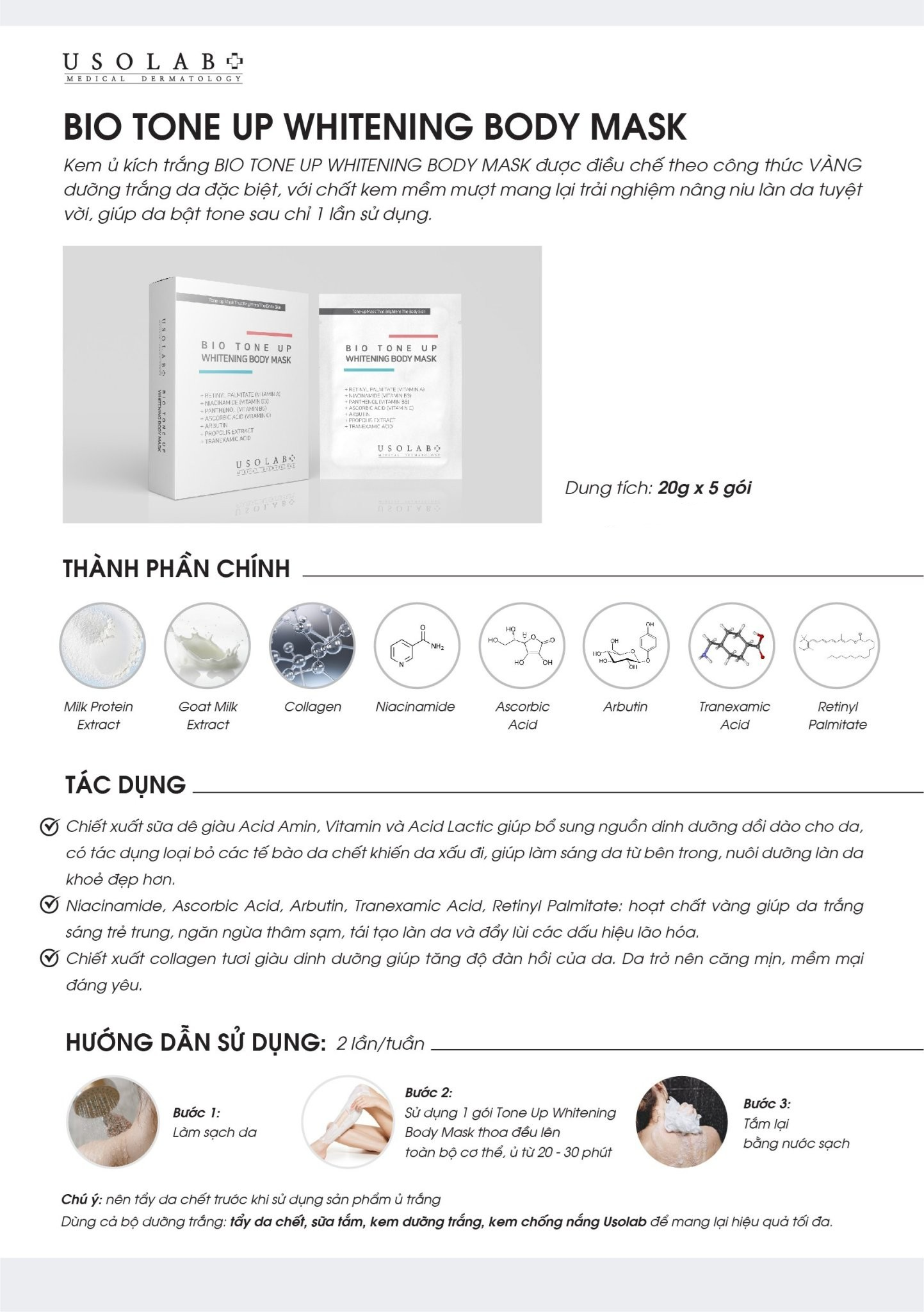 Kem ủ trắng body và mặt USOLAB Bio Tone Up Whitening Body Mask giúp làm ...