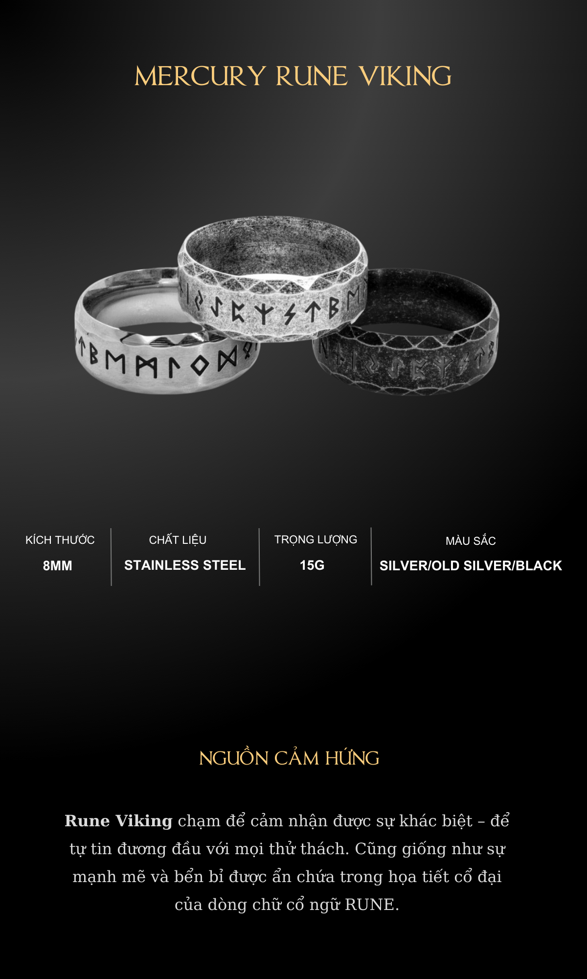 Nhẫn nam Mercury Rune Viking-Trang sức, phụ kiện đeo tay thời trang ...
