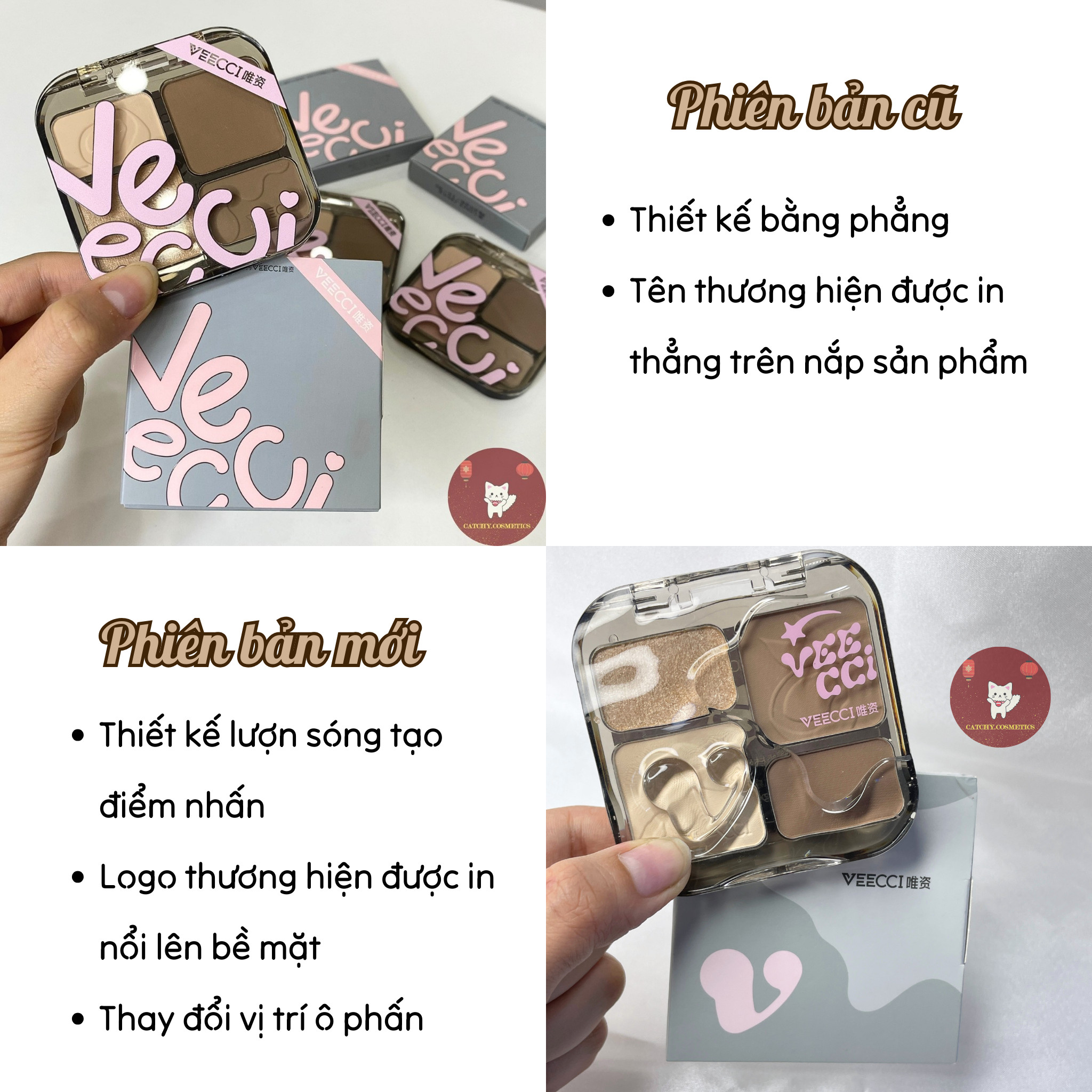 [VEECCI] Bảng Phấn Tạo khối VEECCI Kèm Bắt Sáng 4 Ô Đa năng tích hợp Má ...