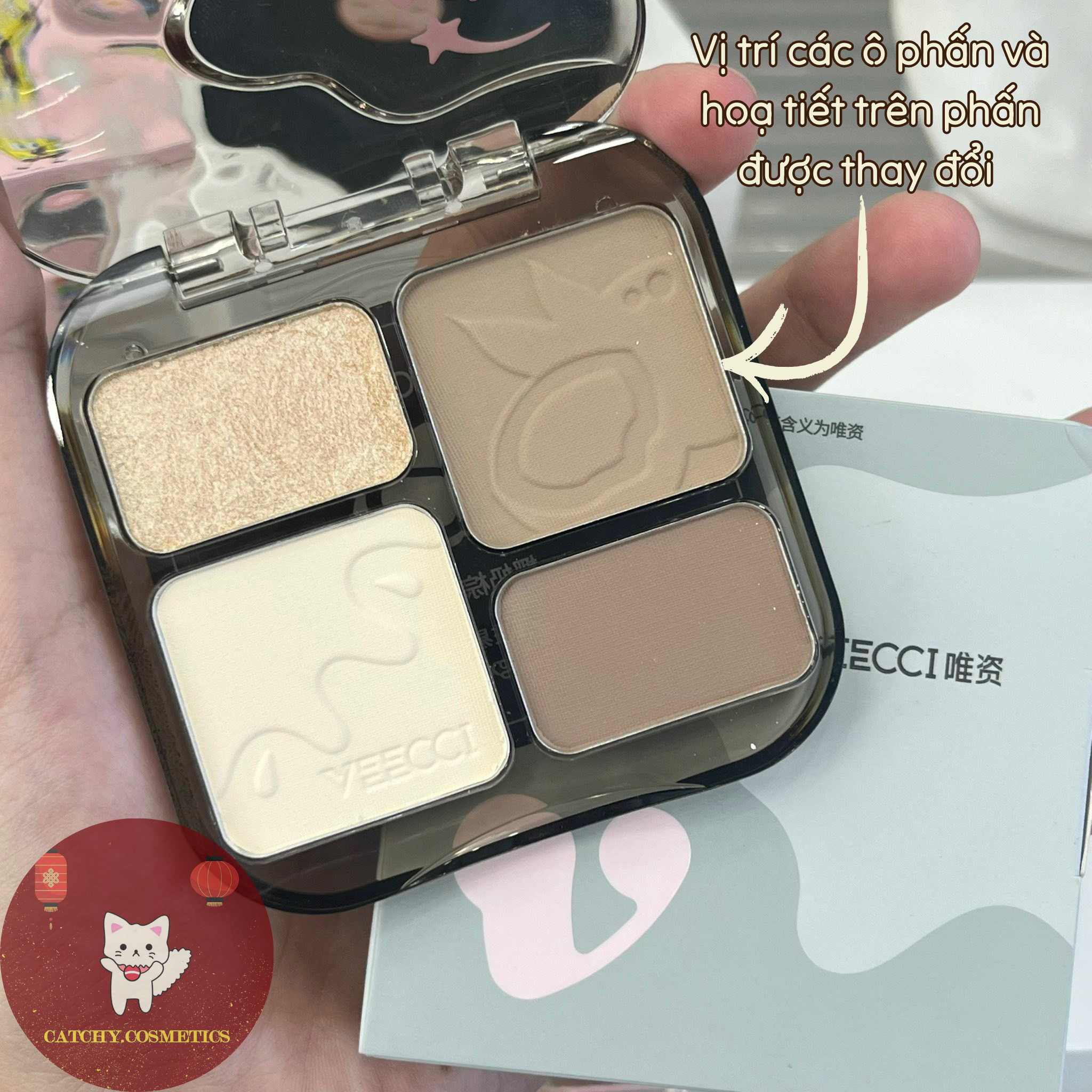 [VEECCI] Bảng Phấn Tạo khối VEECCI Kèm Bắt Sáng 4 Ô Đa năng tích hợp Má ...