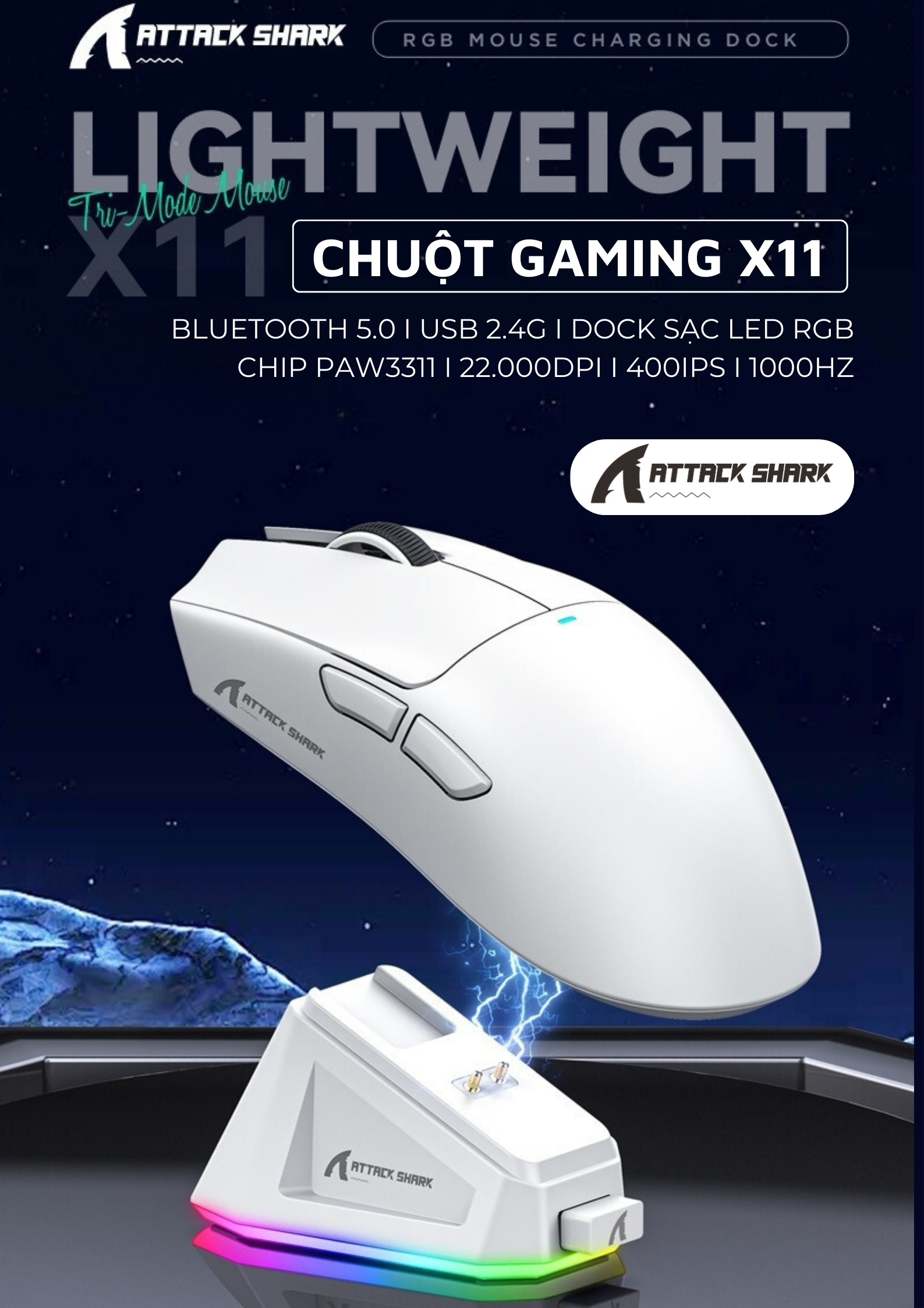 Chuột Gaming Không Dây Bluetooth Attack Shark X11 PRO Dock Sạc Led RGB ...