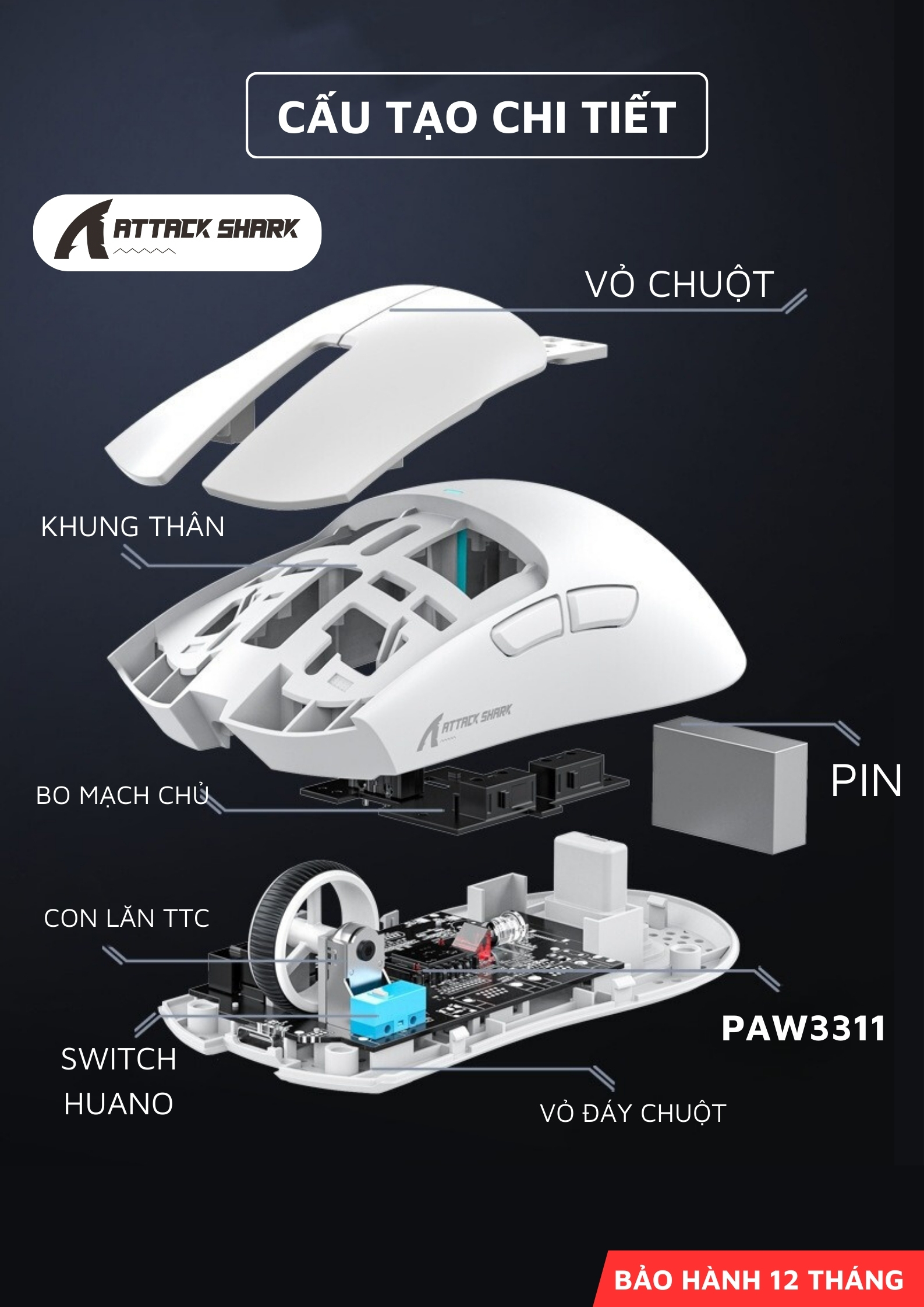 Chuột Gaming Không Dây Bluetooth Attack Shark X11 PRO Dock Sạc Led RGB ...