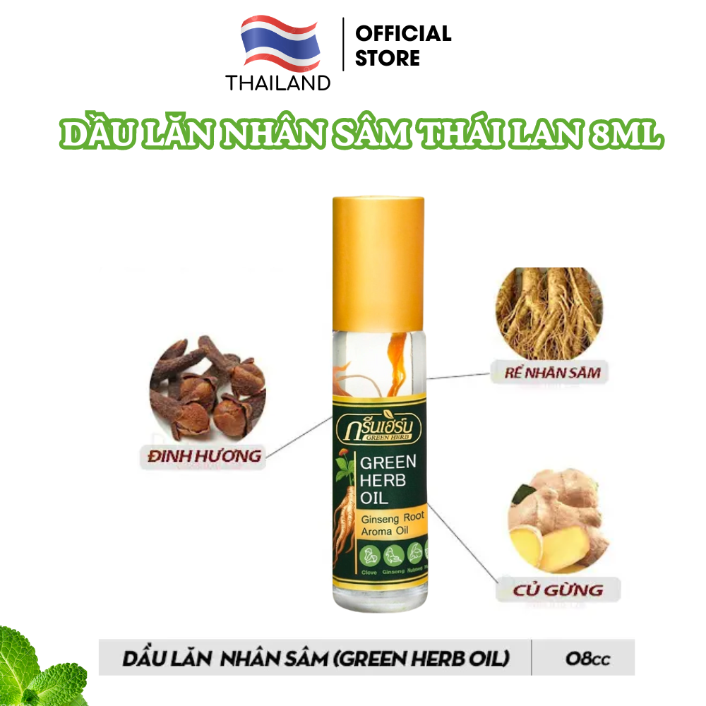 Dầu lăn thảo dược thái lan chính hãng, dầu gió thái lan Ginseng Green Herb Oil 8ml FATA CO'S ...