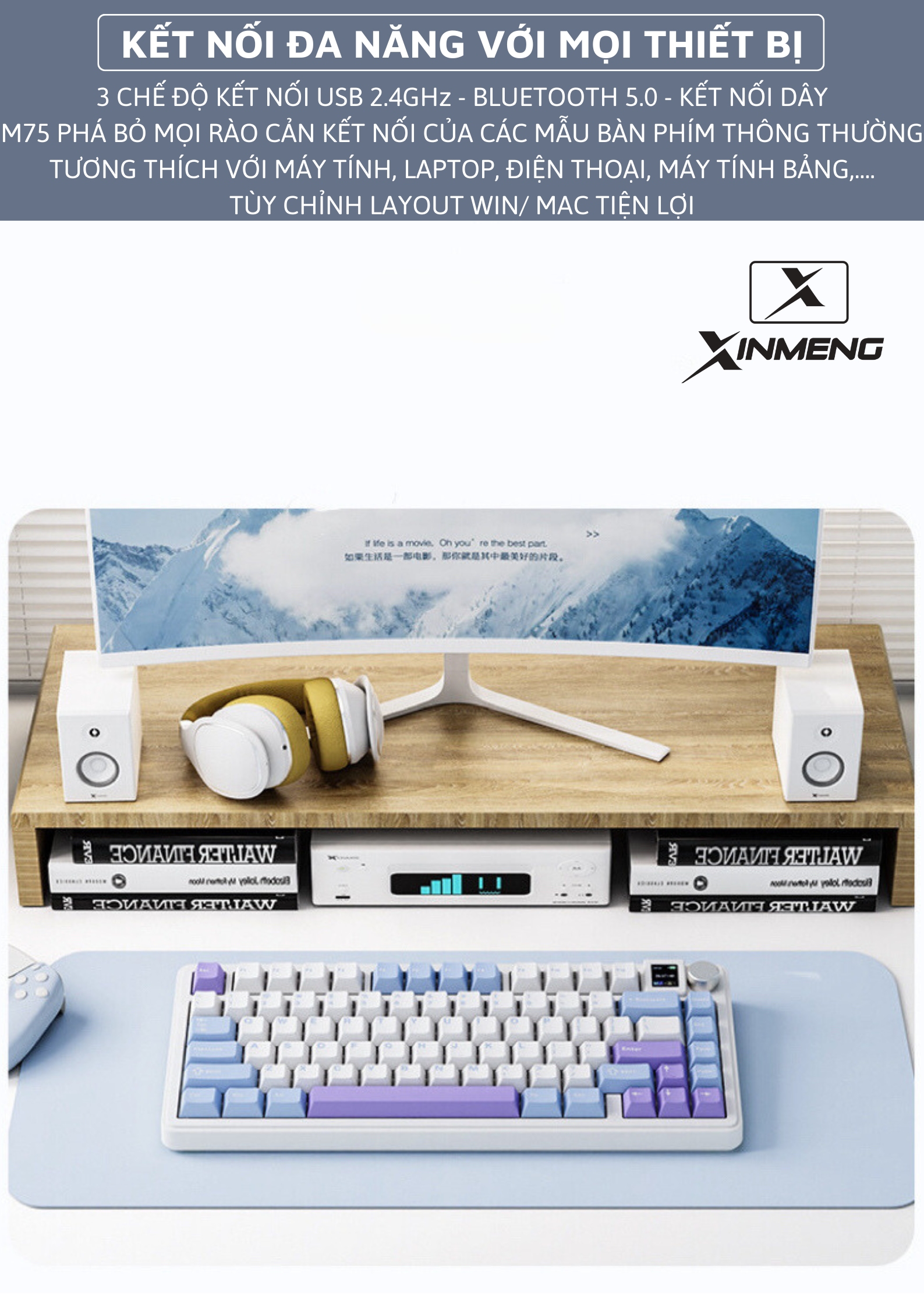 Bàn Phím Cơ Bluetooth Không Dây XINMENG M75 Led RGB Có Màn Hình Hiển ...