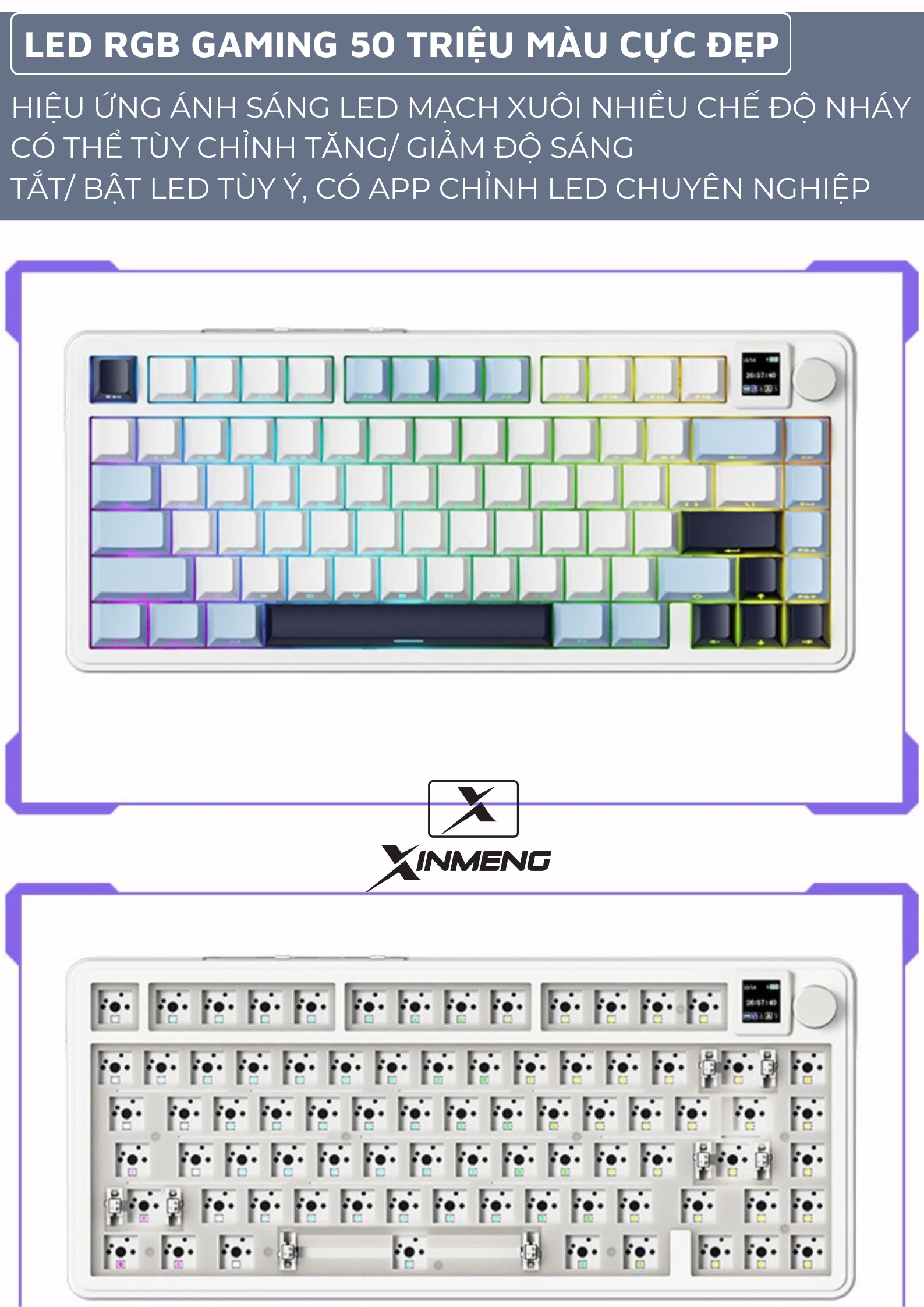 Bàn Phím Cơ Bluetooth Không Dây XINMENG M75 Led RGB Có Màn Hình Hiển ...