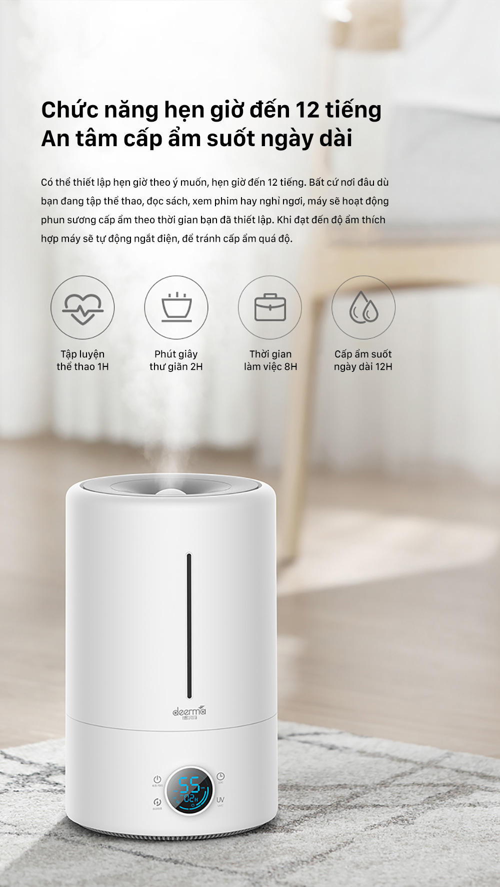 Máy Phun Sương Tạo Ẩm Không Khí Deerma F628S, F628, F600 Dung Tích 5L Tăng Độ Ẩm Nhanh, Cân Bằng ...