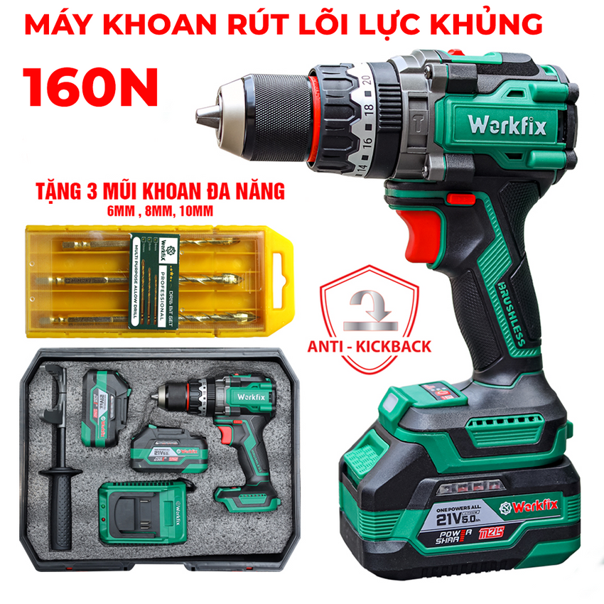 [ANTI-KICKBACK] Máy khoan 13mm Workfix WF-ID160AK lực siết 160Nm, Không ...