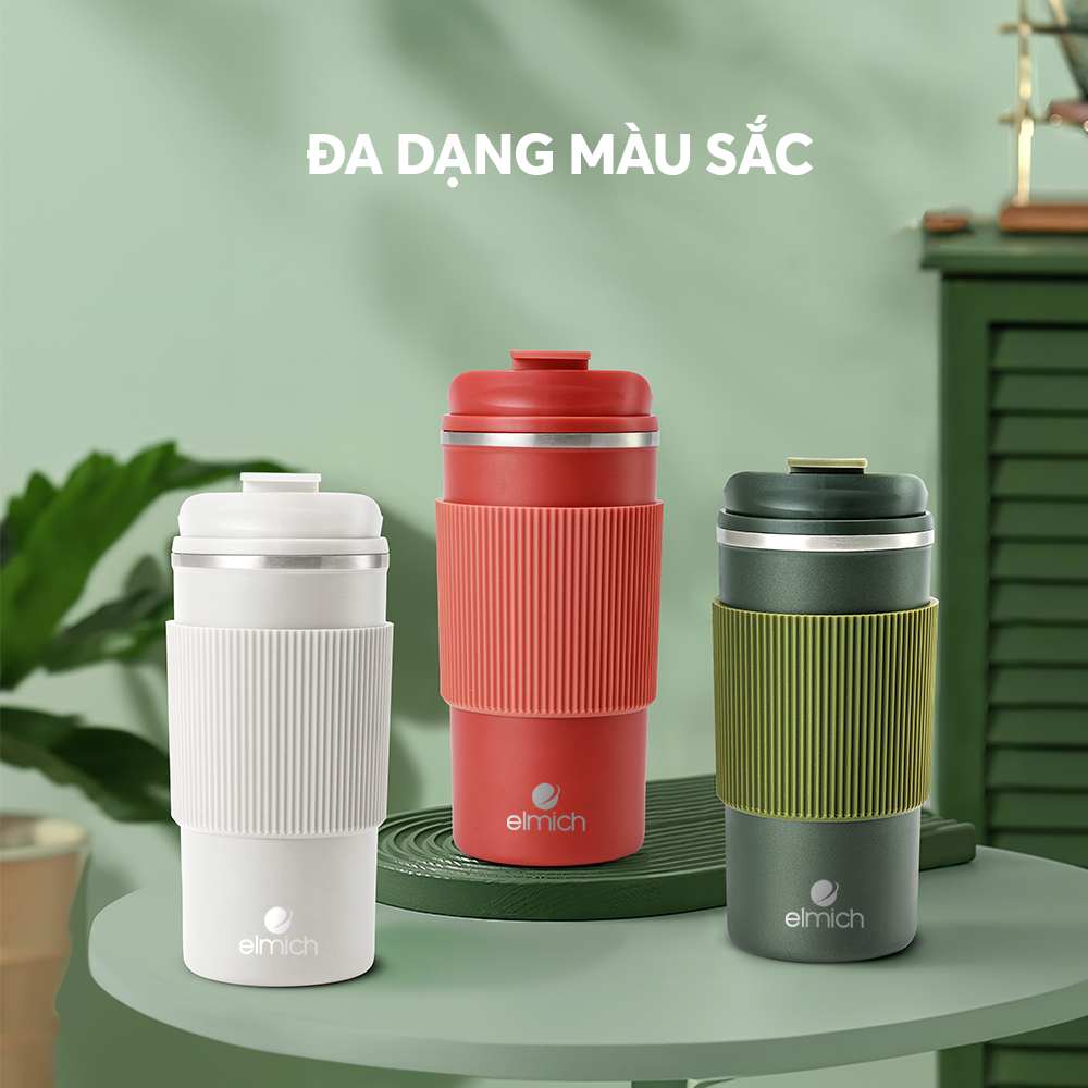 Ly Giữ Nhiệt Elmich EL8345 480ml, Hàng Chính Hãng, Inox 304, Có Lớp Silicone Chống Trượt ...