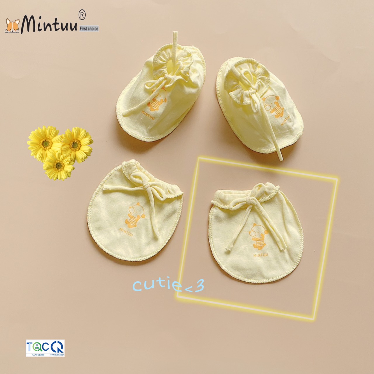 Set 5 bộ bao tay chân cho bé sơ sinh, cột dây màu, vải 100% cotton ...