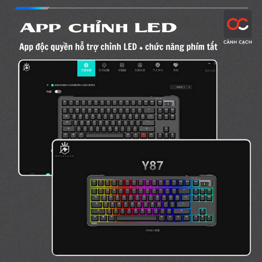 Bàn phím cơ không dây HOTSWAP Royal Axe Y68/Y87 Mạch Ngược LED RGB ...