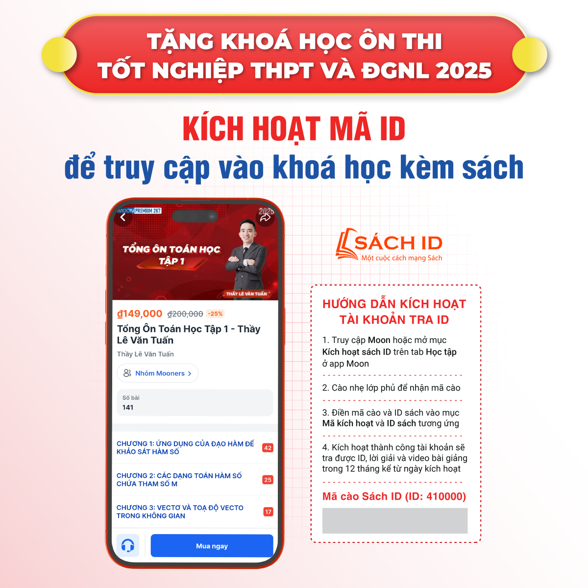 Sách Tổng ôn toán học lớp 12 tập 1 & 2 ôn thi thpt quốc gia, đánh giá năng lực cho 2k8 Moonbook ...