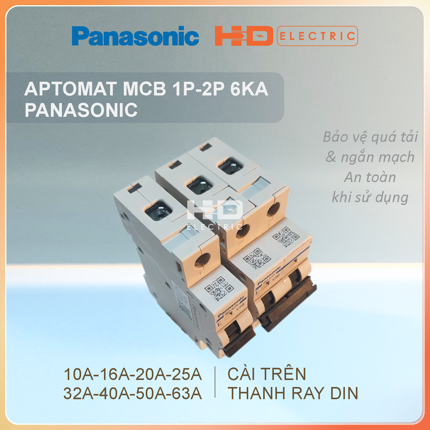 Át tép Aptomat MCB 1P 2P Panasonic 10A 16A 20A 25A 32A 40A 50A 63A 6kA bảo vệ quá tải và ngắn ...