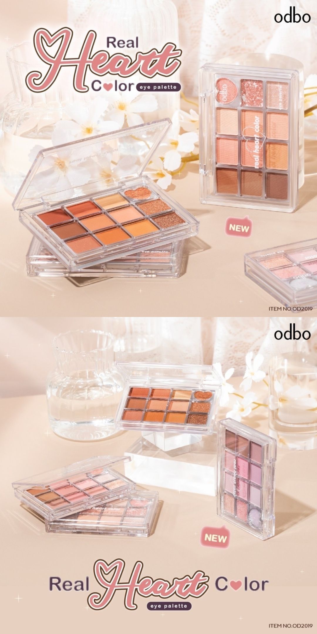 [ODBO] Bảng Mắt Odbo 12 Ô Real Heart Trái tim Nhũ Lì Trong Suốt Color Eye Palette (OD2019 ...