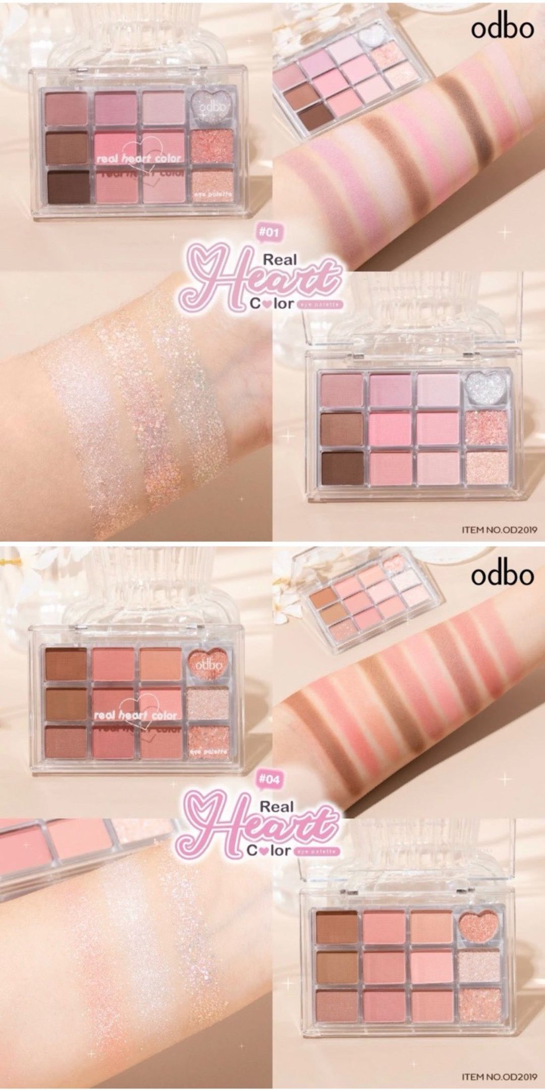 [ODBO] Bảng Mắt Odbo 12 Ô Real Heart Trái tim Nhũ Lì Trong Suốt Color Eye Palette (OD2019 ...