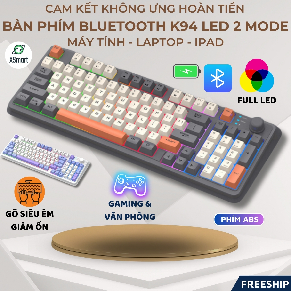 Bàn Phím Không Dây Bluetooh Full Size Giả Cơ K94 Full LED Kết Nối 2 Chế ...