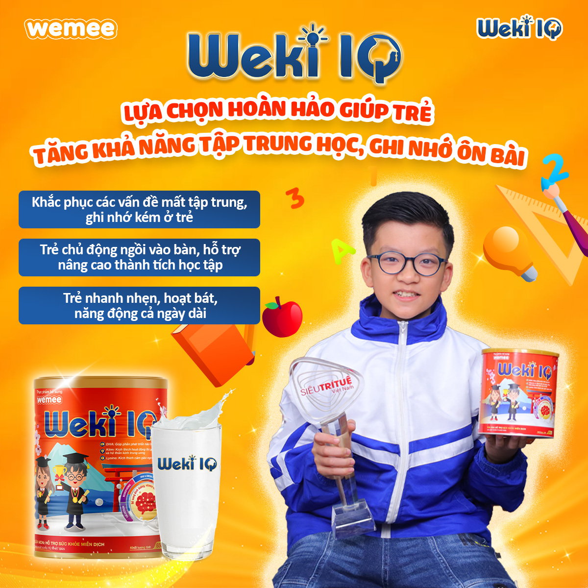 THÙNG 12 LON Sữa Non WEKI IQ (650g) Cho Bé Từ 3-18 Tuổi Phát Triển Trí ...